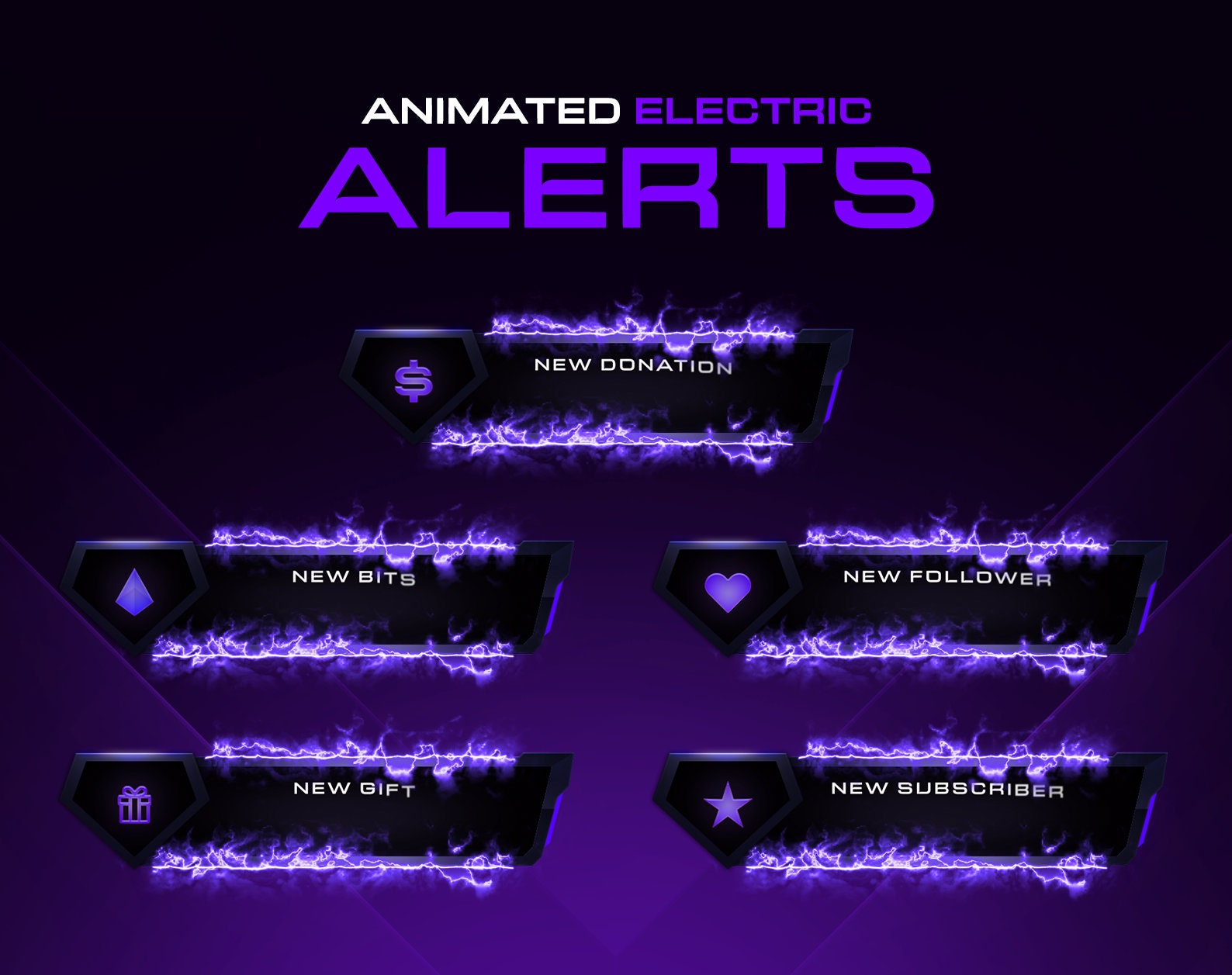 Animated Electric Stream Alerts // Animated Twitch Alerts // Purple ...