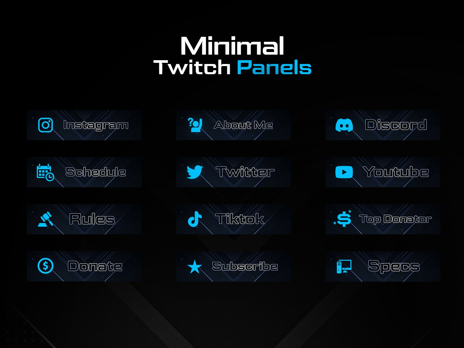 Black and Blue Twitch Panels // Modern Twitch Panels Template // Dark ...