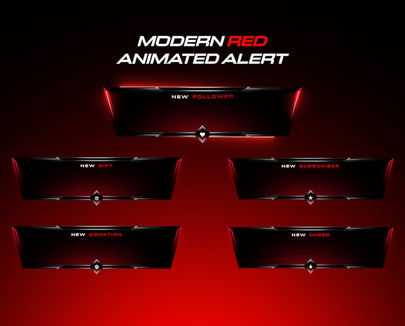 Modern Red Twitch Alerts // Animated Red Twitch Alerts Template// Red ...