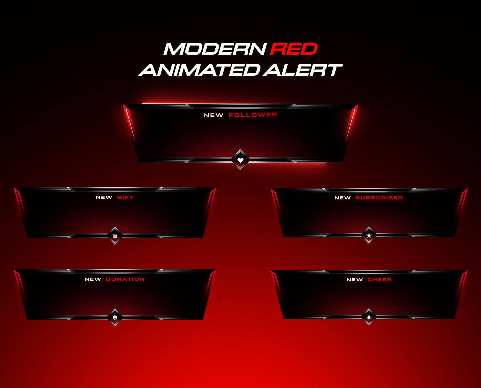 Modern Red Twitch Alerts // Animated Red Twitch Alerts Template// Red ...