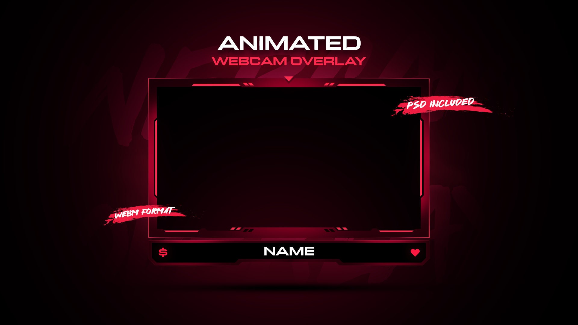 Animated Webcam Overlay Template // Red Facecam Overlay // Minimal ...