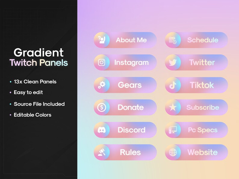 Gradient Twitch Panels Pack: Clean Stream Overlay Templates - Etsy
