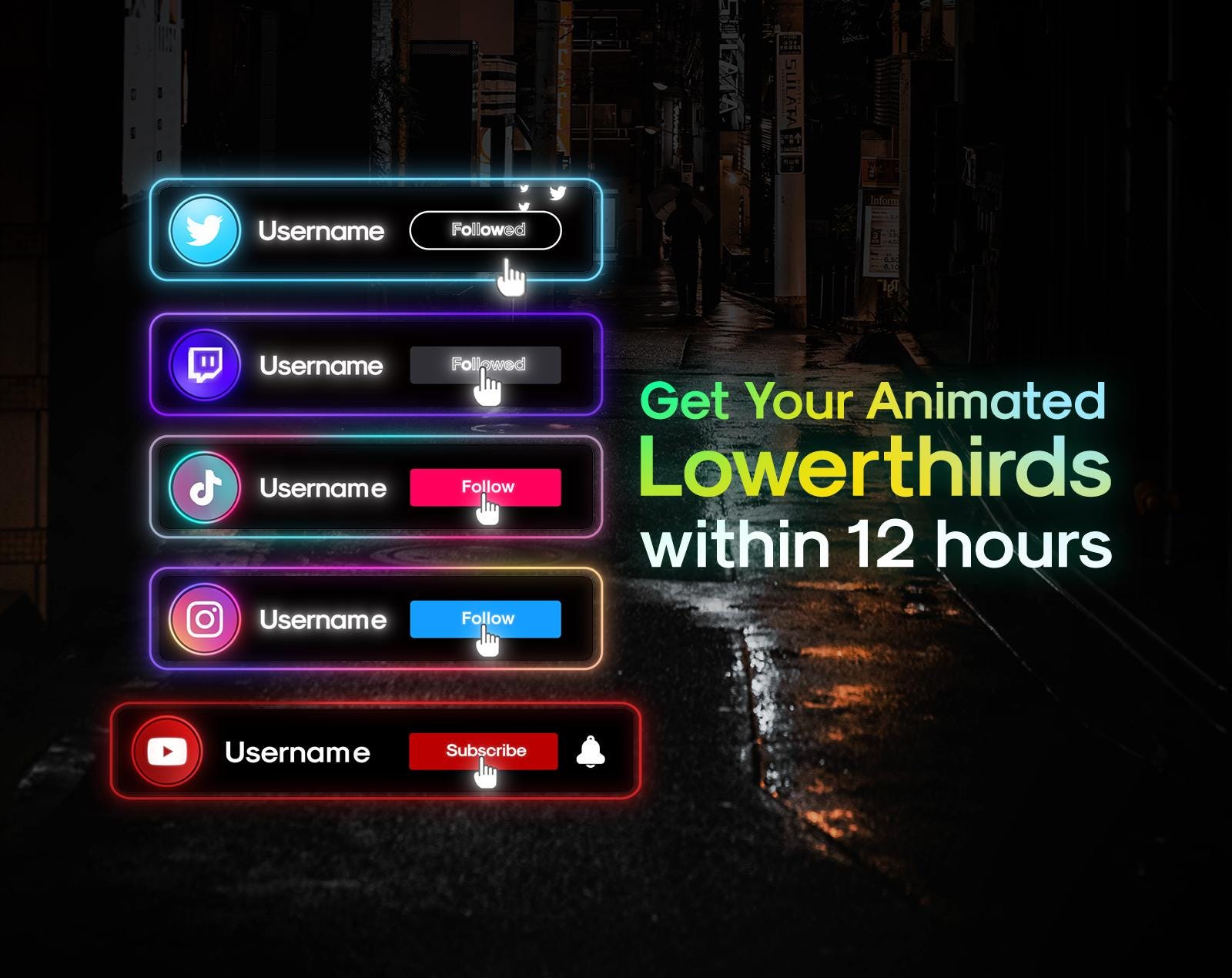 Animated Neon Social Media Popup for Youtube, Twitch, Kick Streamers and Videos || Socials ...