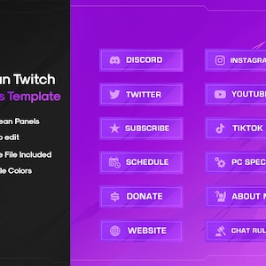Purple Twitch Panels // Clean Twitch Panels Template - Etsy