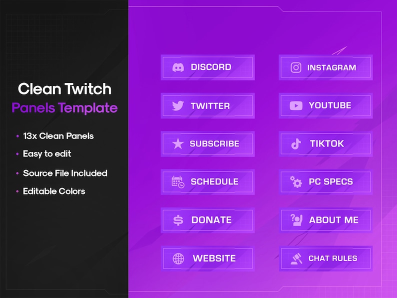 Purple Twitch Panels // Clean Twitch Panels Template - Etsy