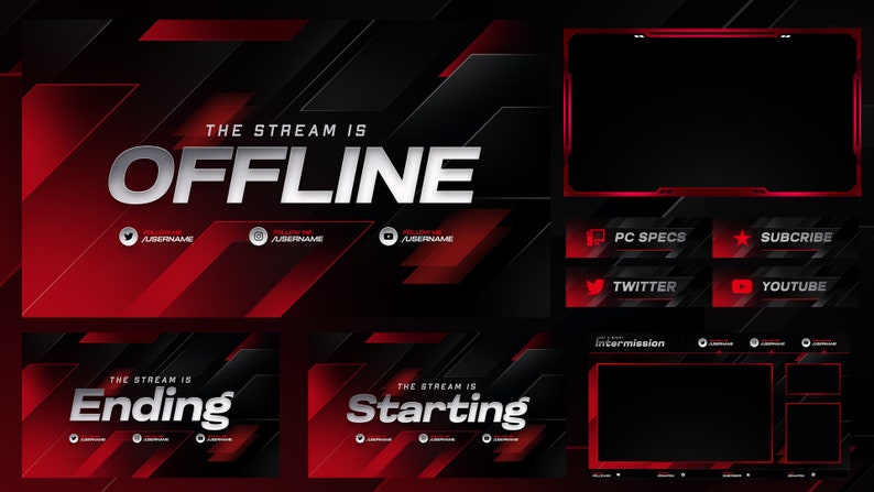 Red Minimalist Stream Overlay Pack: Twitch, Kick, Youtube - Etsy