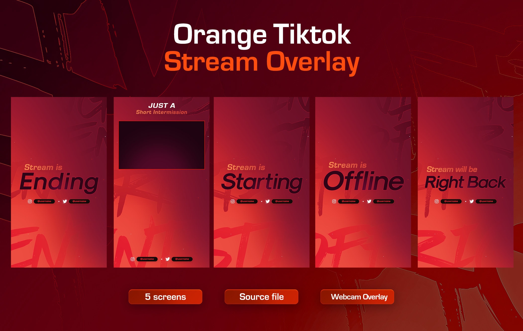 Tiktok Orange Stream Overlay Pack, Minimal Tiktok Streaming Overlay Pack, Tiktok Overlay ...