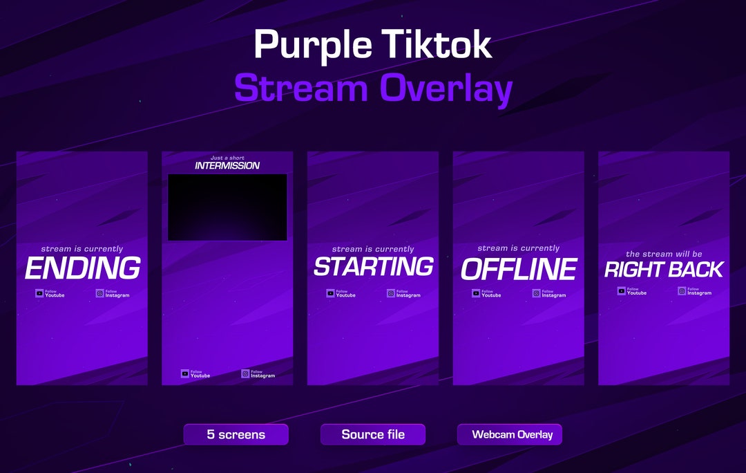 Clean Tiktok Purple Stream Overlay Pack, Tiktok Streaming Overlay Pack ...