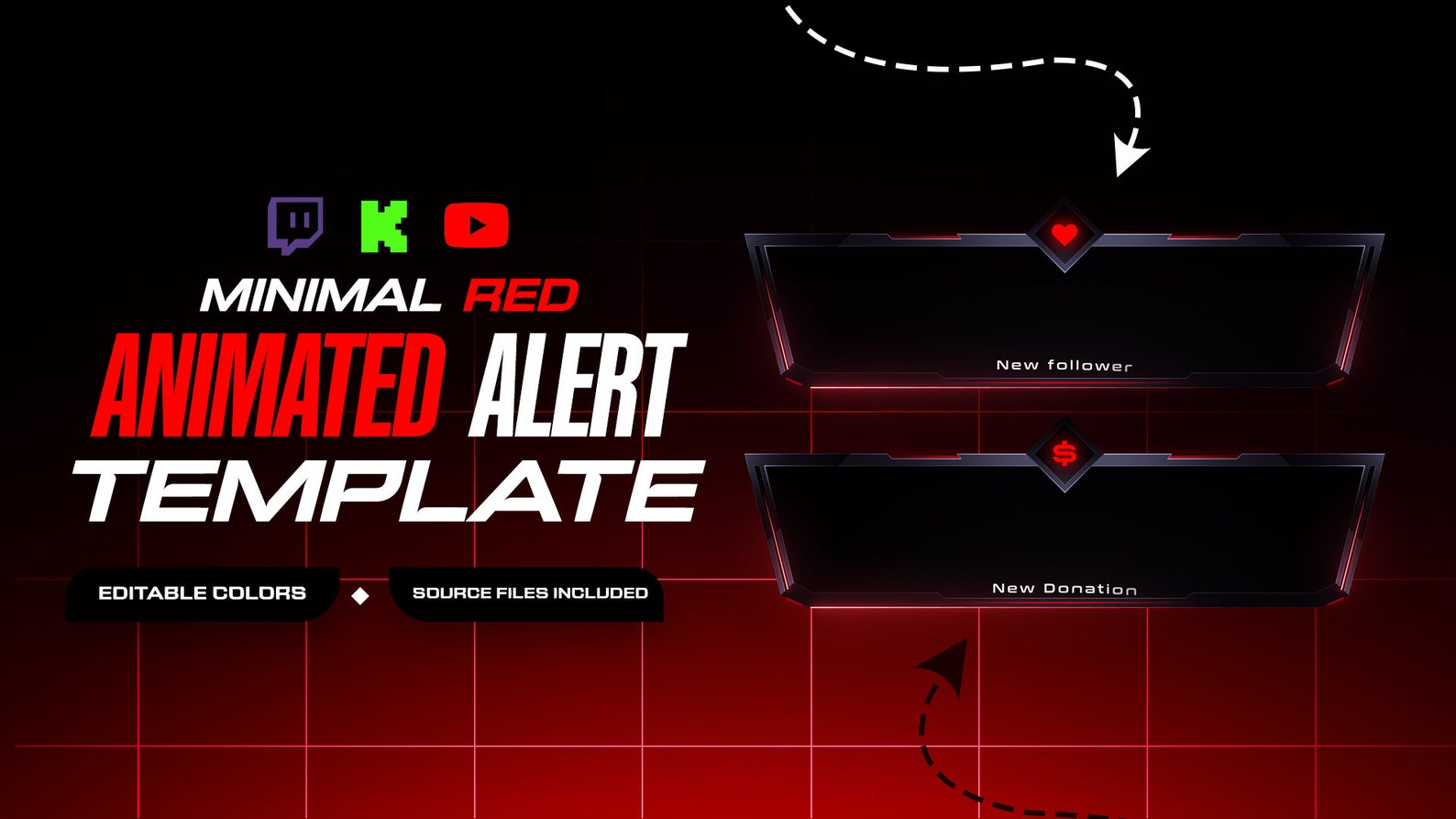 Animated Red Stream Alerts // Minimal Twitch Alerts Template // Red ...