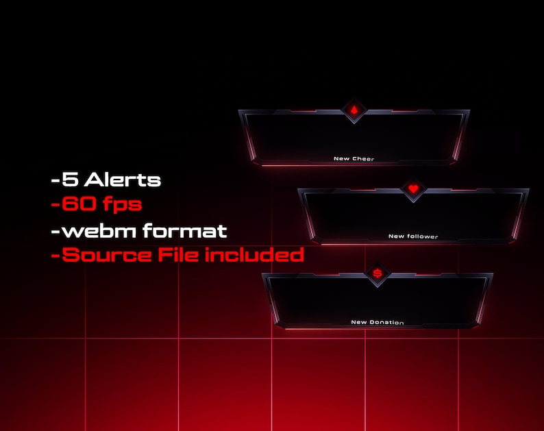 Animated Red Stream Alerts // Minimal Twitch Alerts Template // Red ...