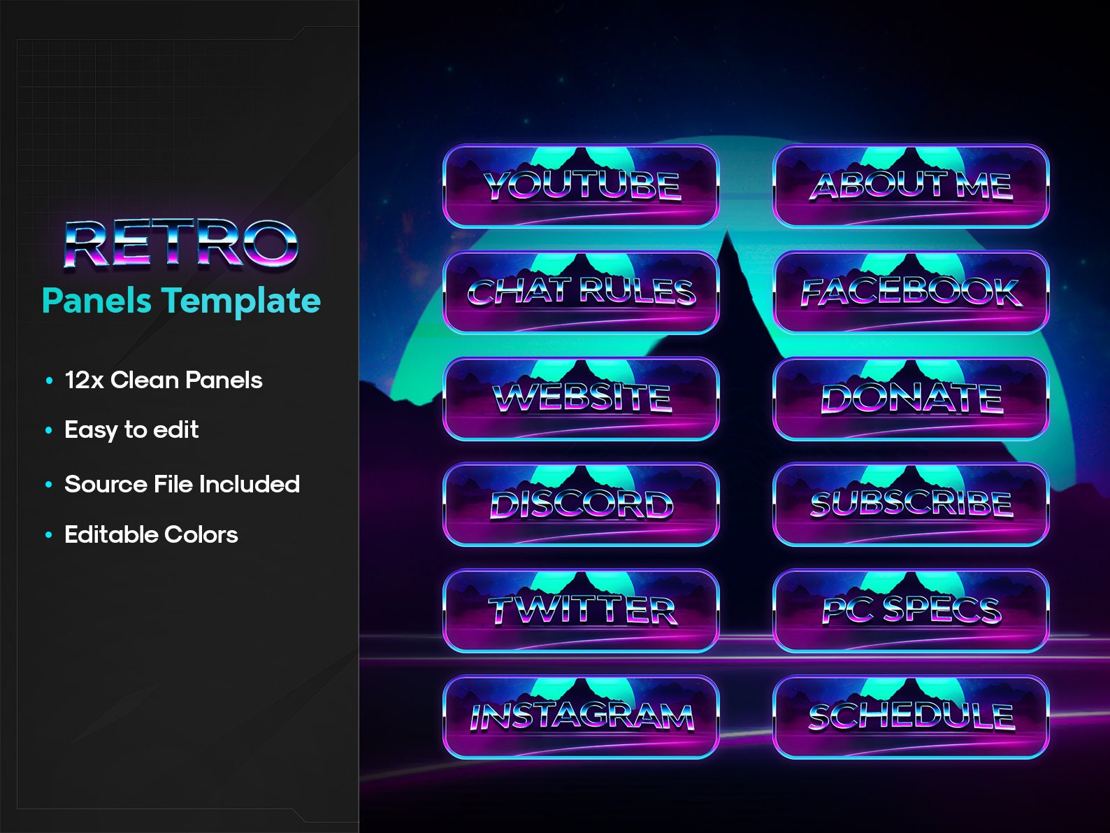 Retro Twitch Panels Pack || Twitch Panels Template || Info Twitch ...