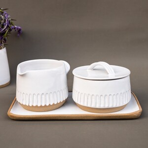 Large Cream and Sugar Set With Tray Kitchen Decor Gift Tea Set Ceramic ...