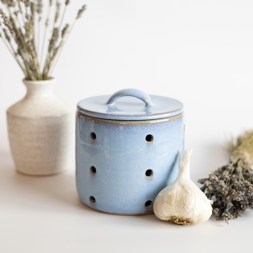 Lidded Jar Garlic Keeper Large Pottery Cooking Gift Ceramic Garlic ...