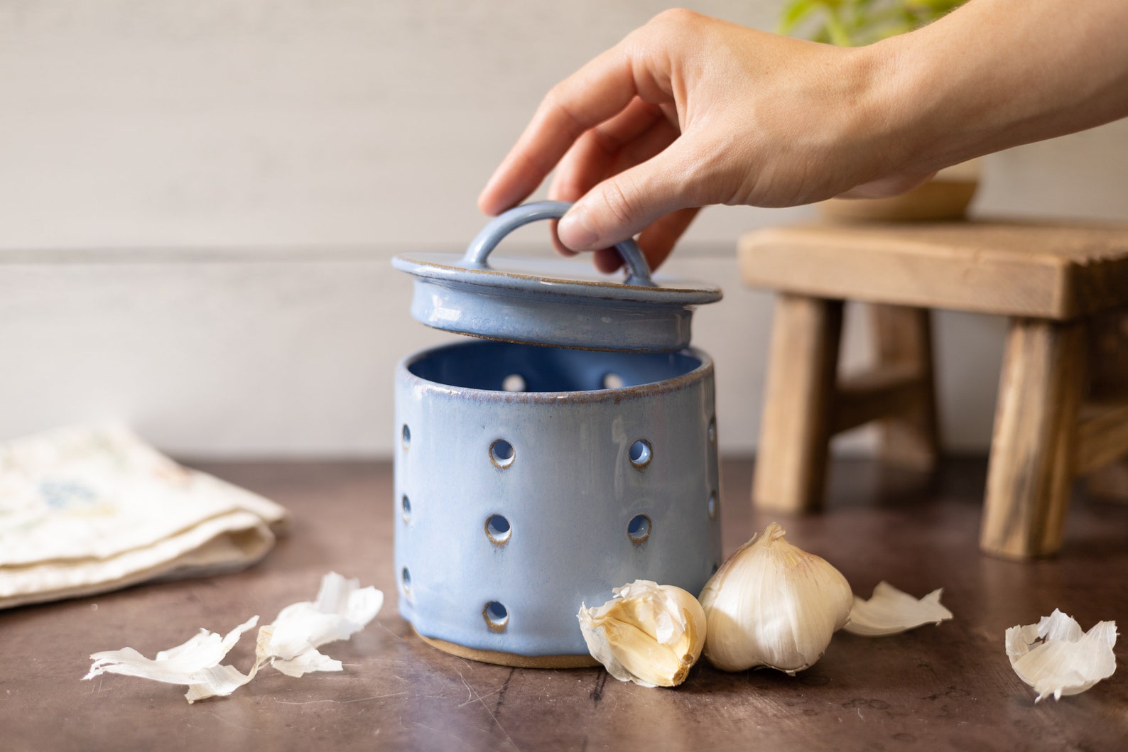Lidded Jar Garlic Keeper Large Pottery Cooking Gift Ceramic Garlic ...