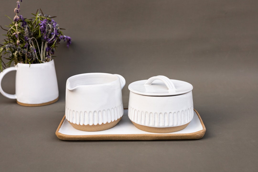Large Cream and Sugar Set With Tray Kitchen Decor Gift Tea Set - Etsy