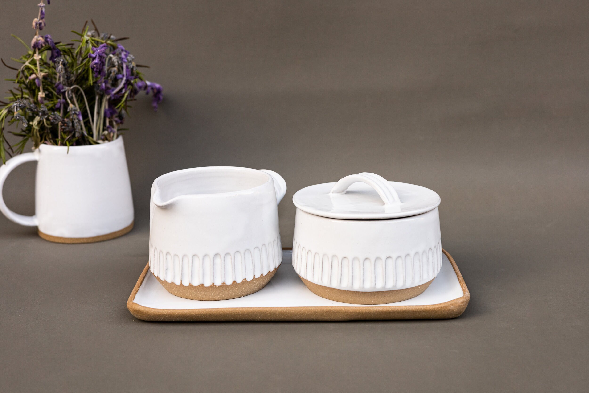 Large Cream and Sugar Set With Tray Kitchen Decor Gift Tea Set Ceramic ...