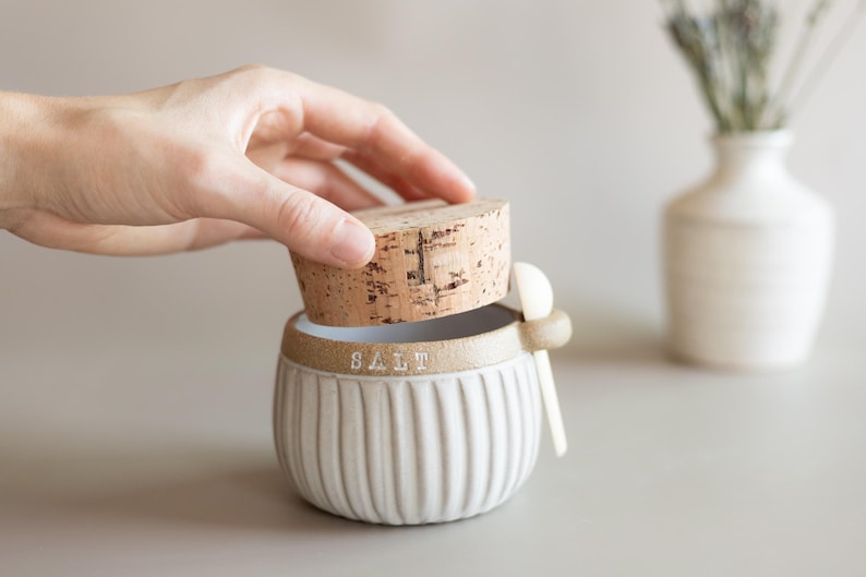 Salt Cellar With Spoon Kitchen Storage Container for Salt Condiment Jar ...