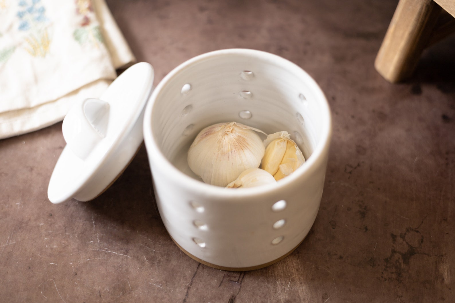Garlic Keeper Lidded Jar Large Pottery Ceramic Garlic Crock Modern ...