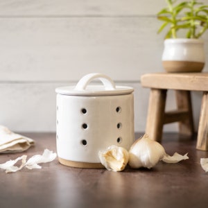 Garlic Keeper Lidded Jar Large Pottery Ceramic Garlic Crock Modern ...