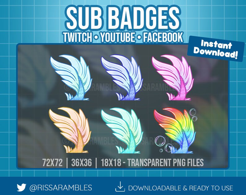 Mermaid Twitch Sub Badges Twitch Badges Cute Mermaid Tails Bit Badges ...