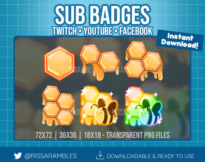 Honey Bee Twitch Sub Badges Honeycomb Badges Cute Twitch - Etsy