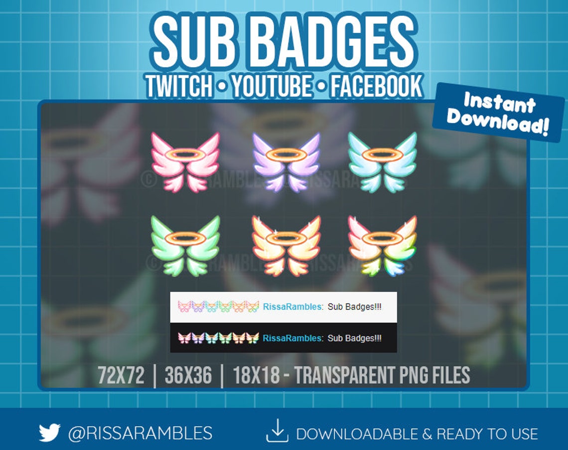 Premade Twitch Sub Badges Kawaii Pastel Angel Wings Bit Badges ...