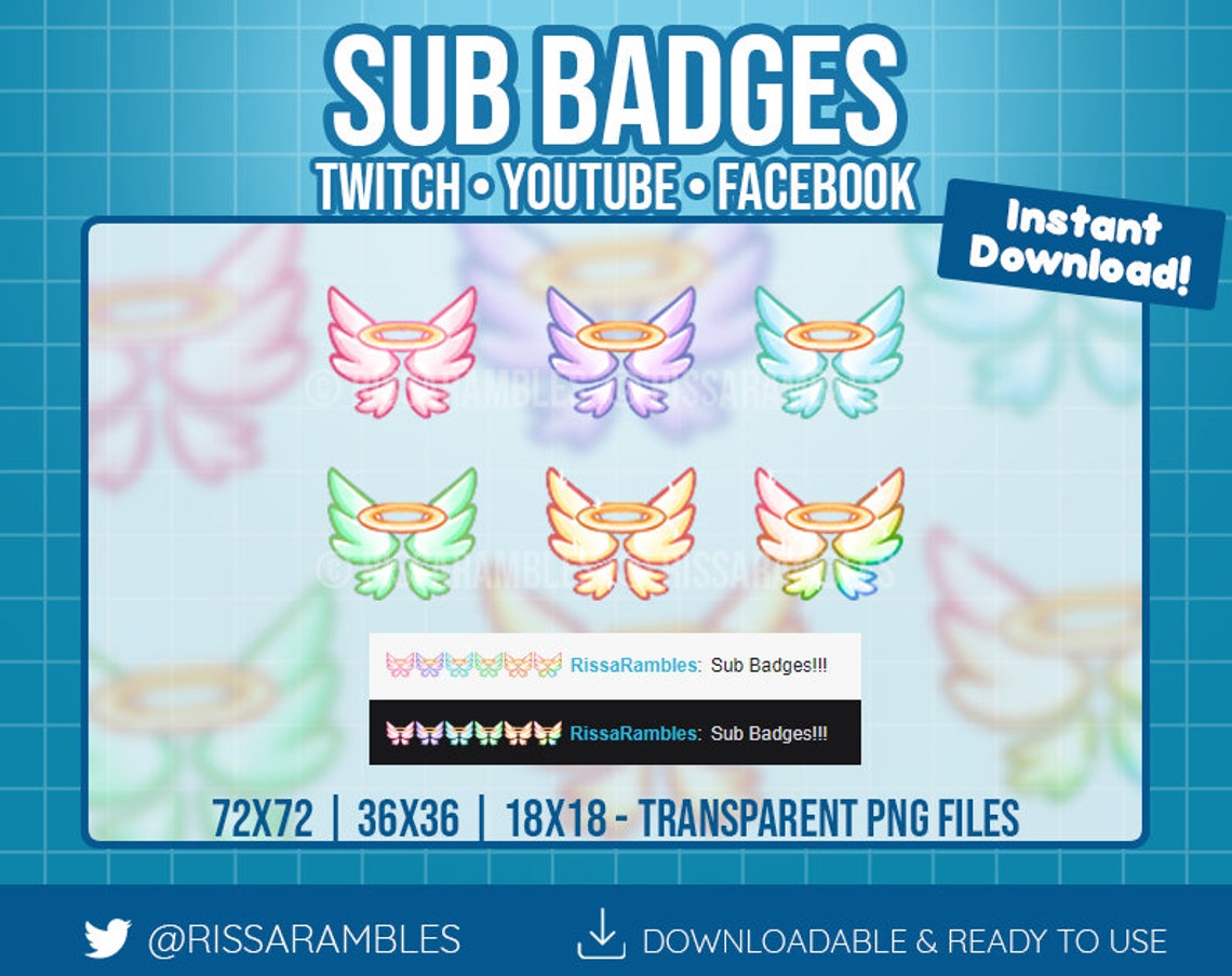 Premade Twitch Sub Badges Kawaii Pastel Angel Wings Bit Badges ...