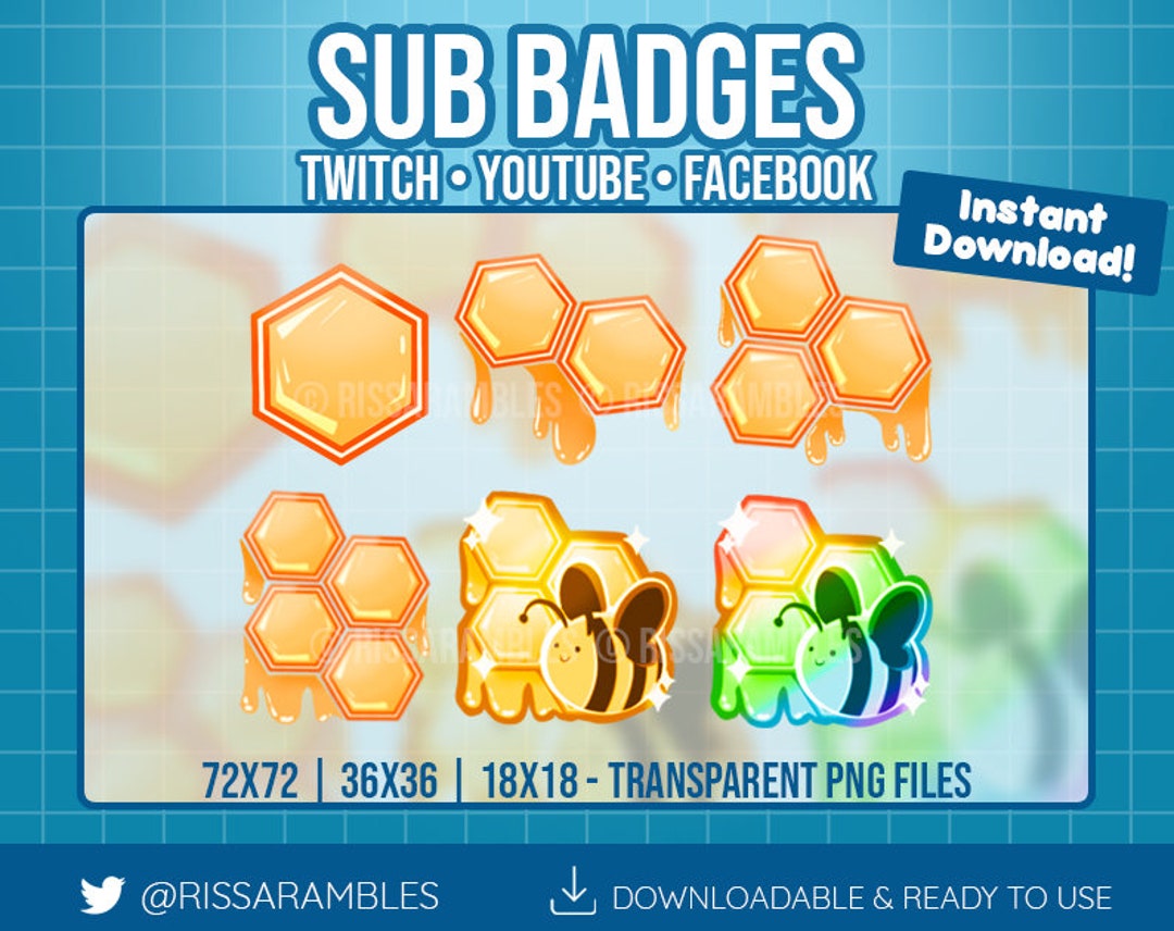 Honey Bee Twitch Sub Badges | Honeycomb Badges | Cute Twitch Badges - Etsy