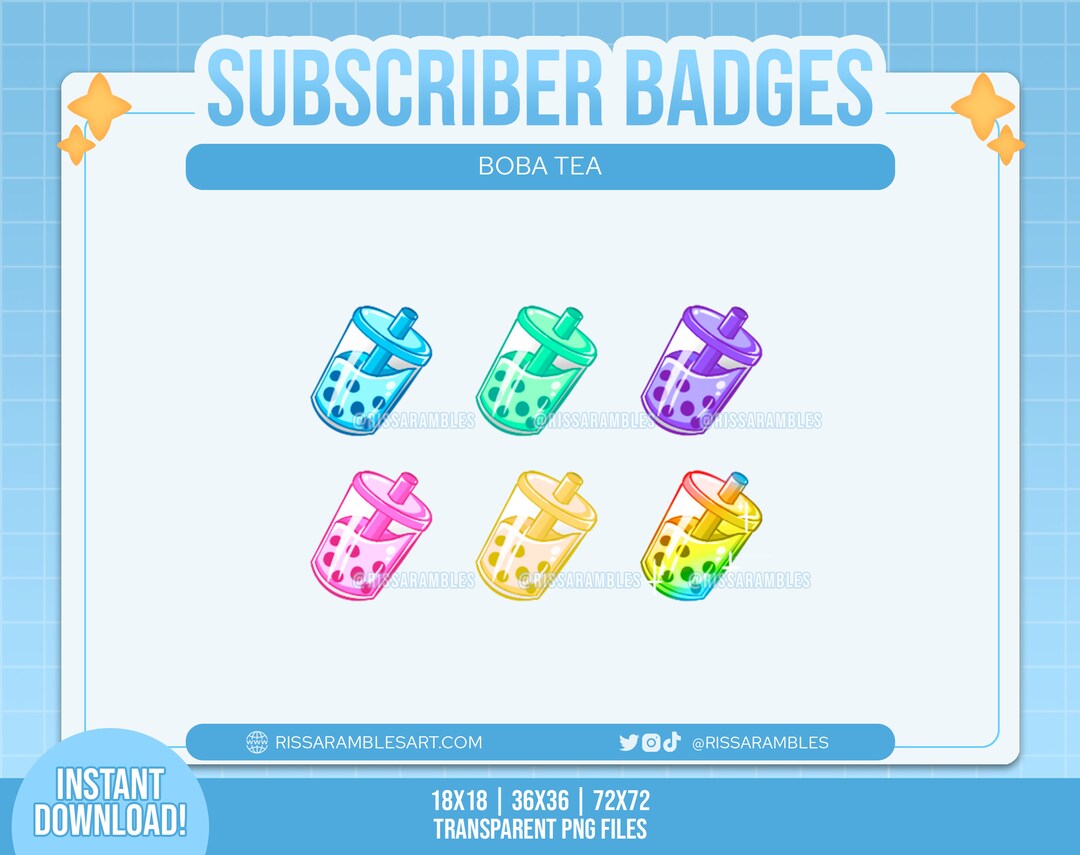 Boba Twitch Sub Badges | Bit Badges | Twitch Channel Points | Cute ...