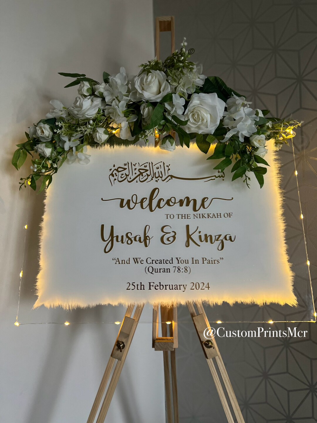A2 Wedding Welcome Sign With LED Lights Brushstroke Effect Painted ...