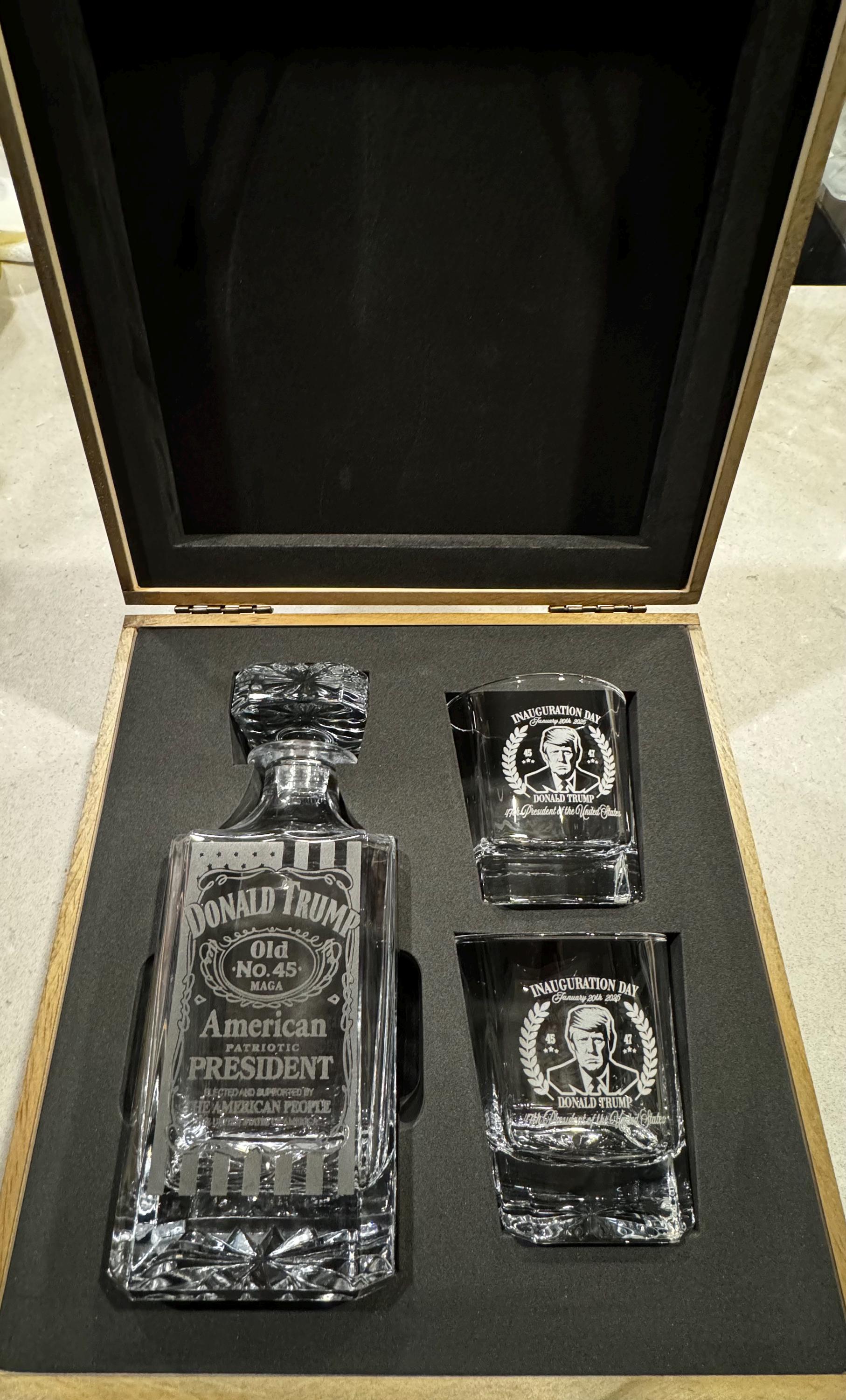 Laser Engraved Donald Trump Whiskey Decanter Set With Wooden Gift Box ...