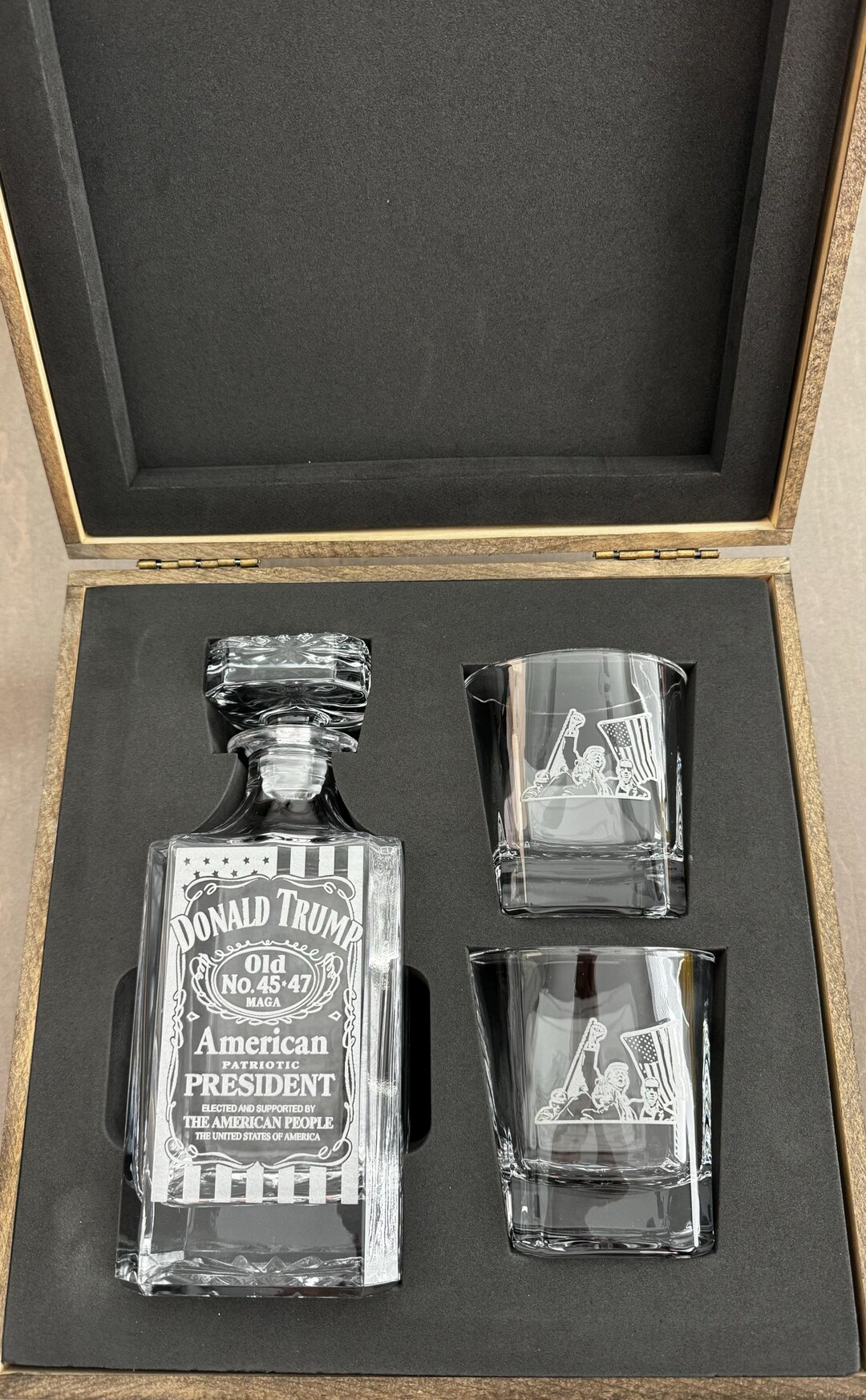 Laser Engraved Donald Trump Whiskey Decanter Gift Set With Wooden Box ...