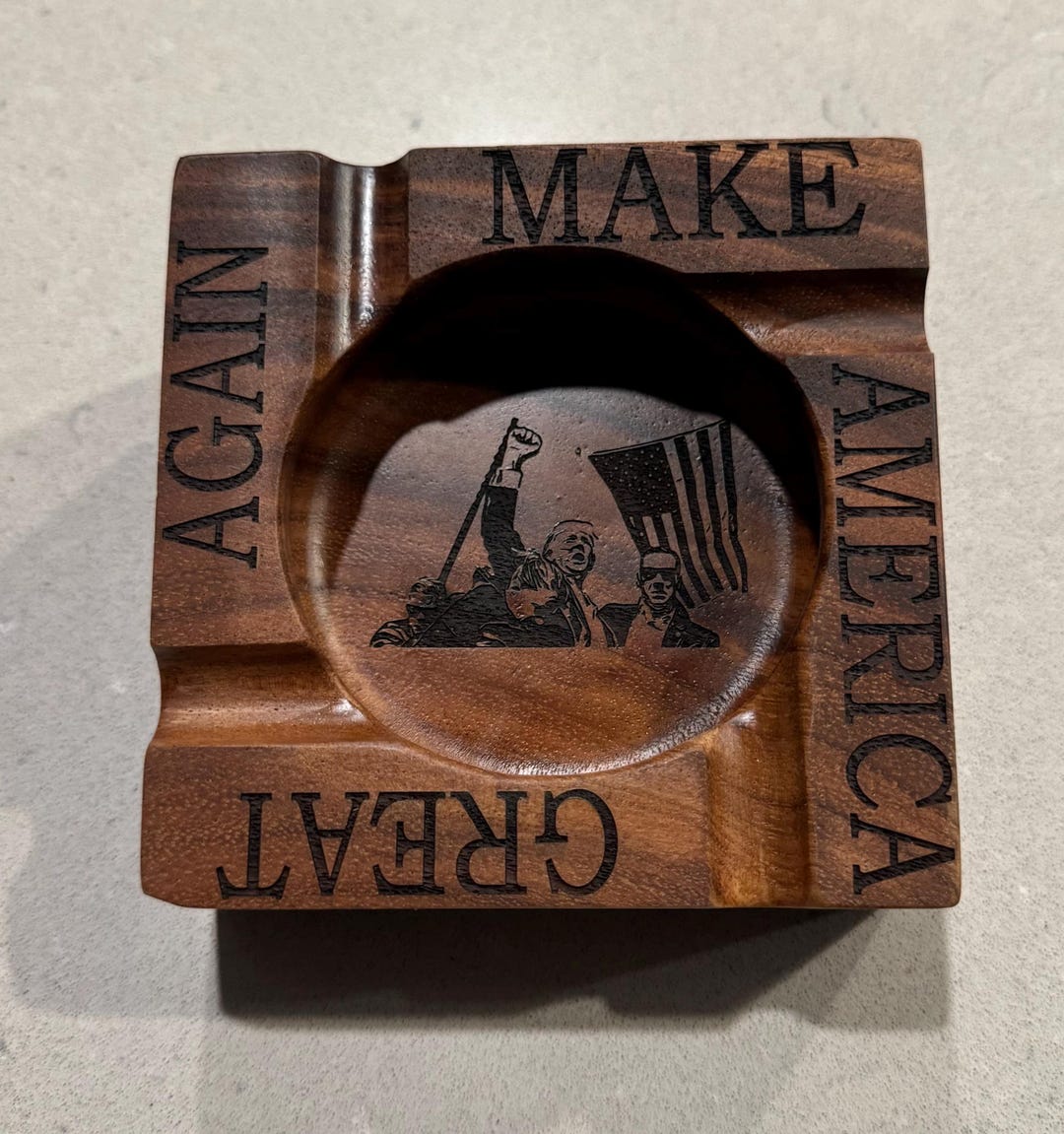 Donald Trump MAGA Cigar Ashtray. Solid Wood Laser Engraved. 5.75”x5.75 ...