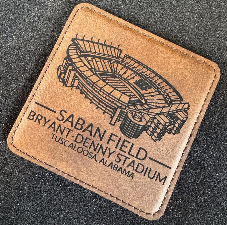 Saban Field - Bryant Denny Stadium Leatherette Coasters. Laser Engraved ...