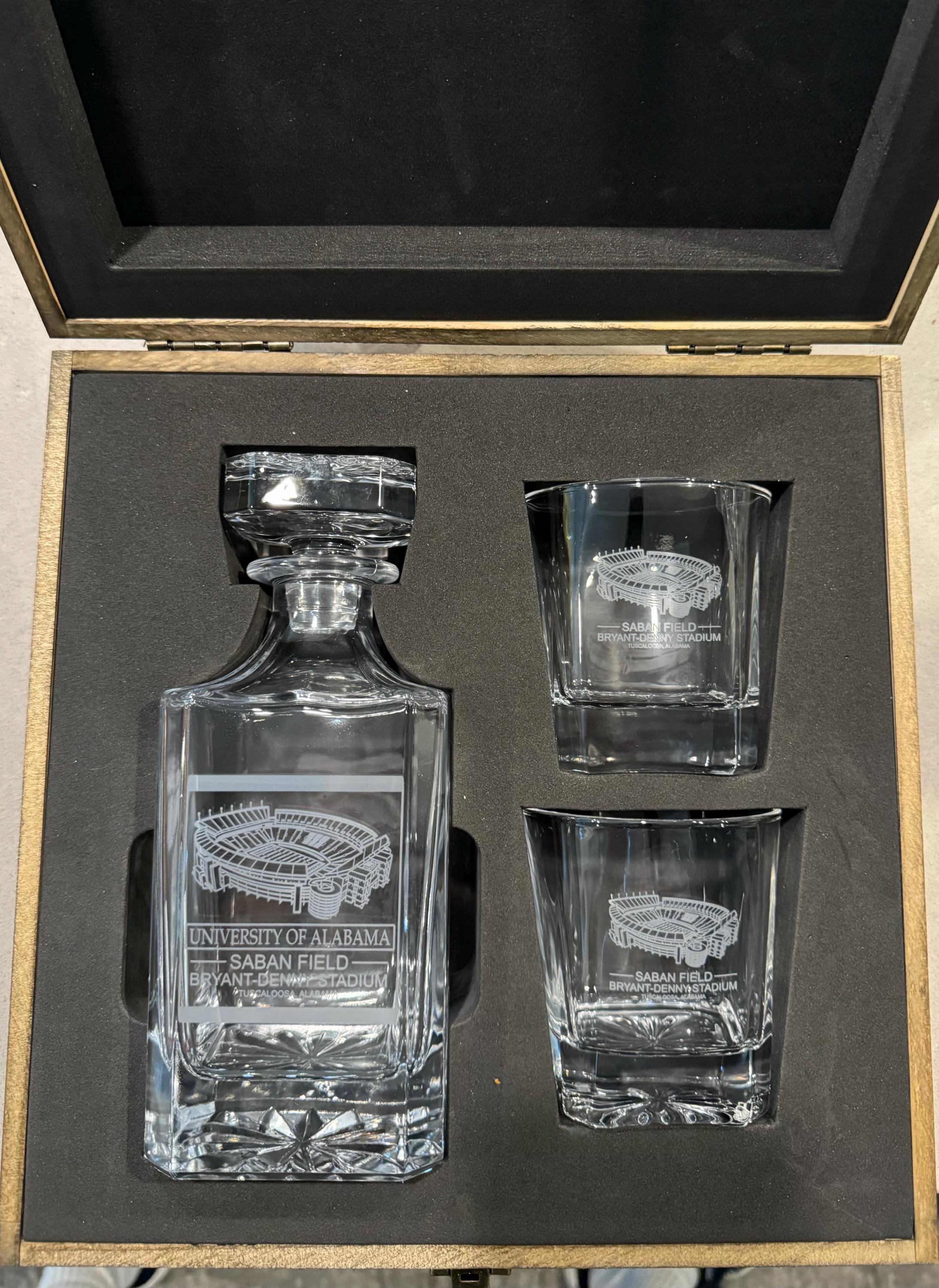 Alabama Crimson Tide Whiskey Decanter Set: Saban Field, UV Laser ...