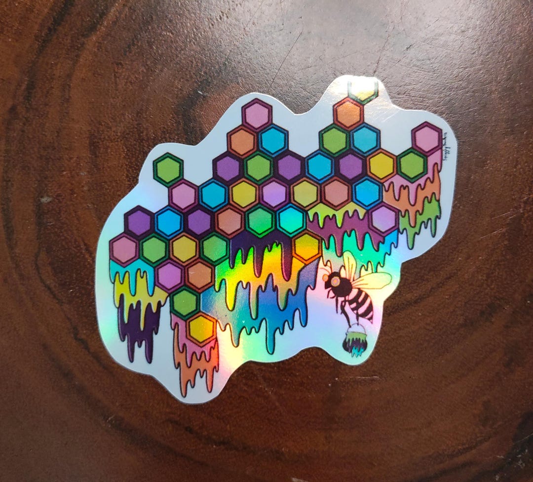 Trip-bee Psychedelic Beehive Trippy Sticker, Honeycomb Design Sticker ...