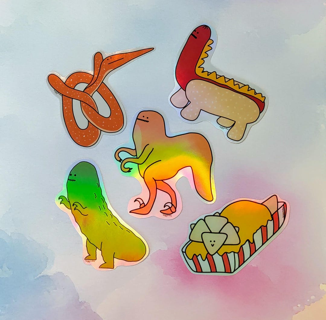 Snackurassic Park Funny Dinosaur Sticker Pack,holographic Sticker ...