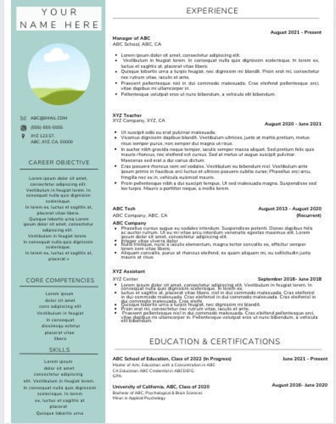 TEAL- Resume Template W: Prompts - Etsy
