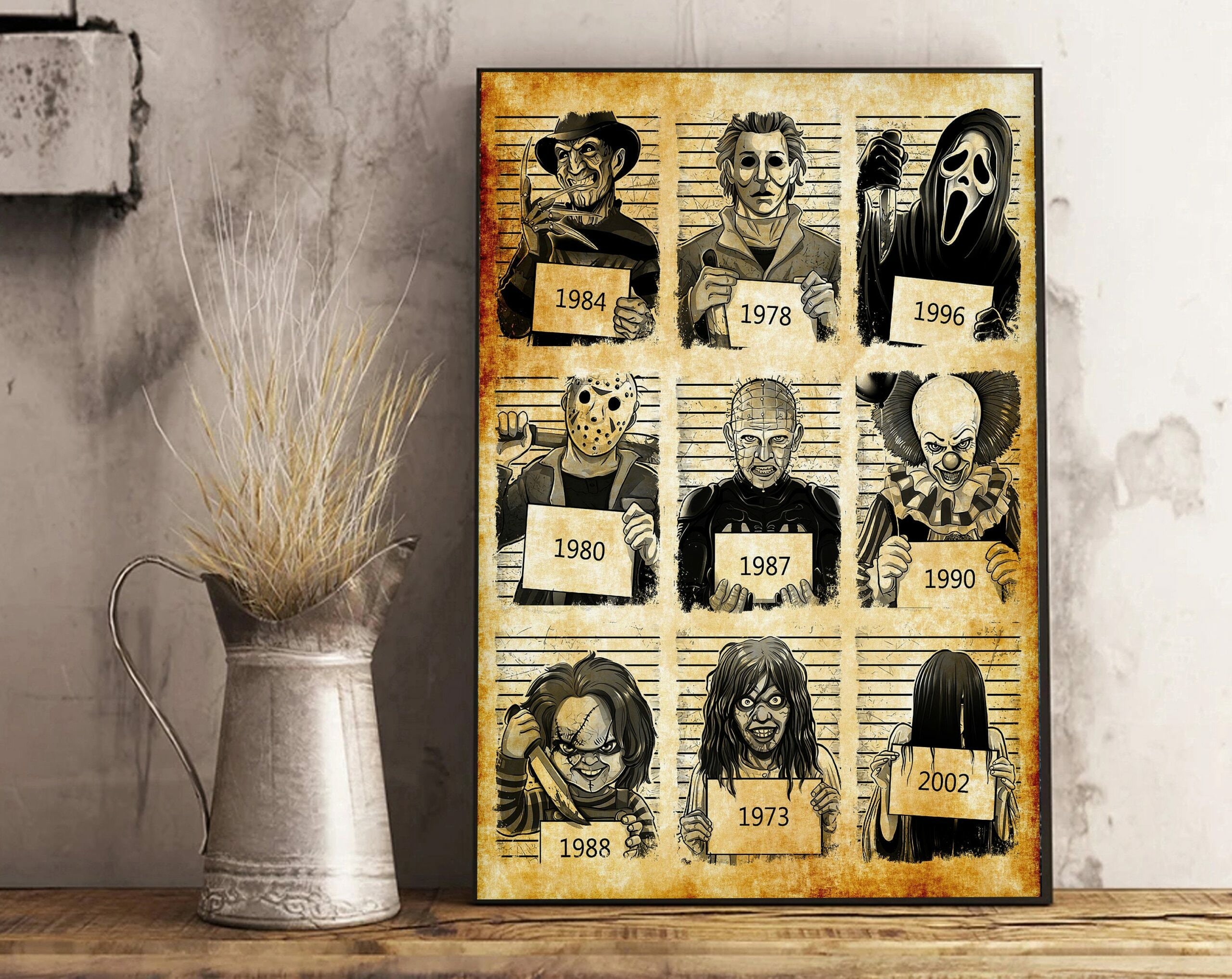 Horror Characters Mugshot Halloween Poster, Halloween Poster, Halloween ...