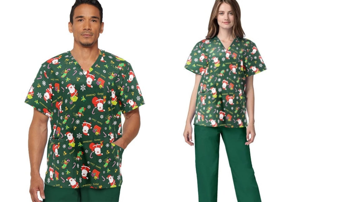 Cotton Unisex Christmas Printed Scrubs. Fun and Festive Perfect for ...