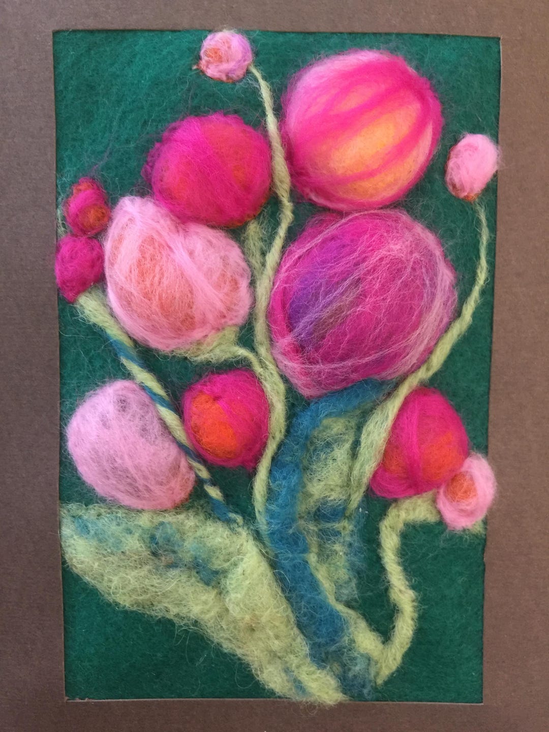 Felt Flower Card, Bright Colorful Handmade Needle Felt Piece of Woolart ...