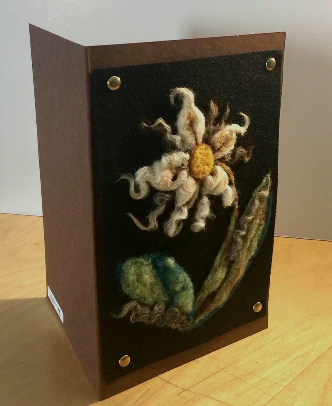 Big Felted Card, Single Natural White Wool Flower, Handmade Unique Art ...