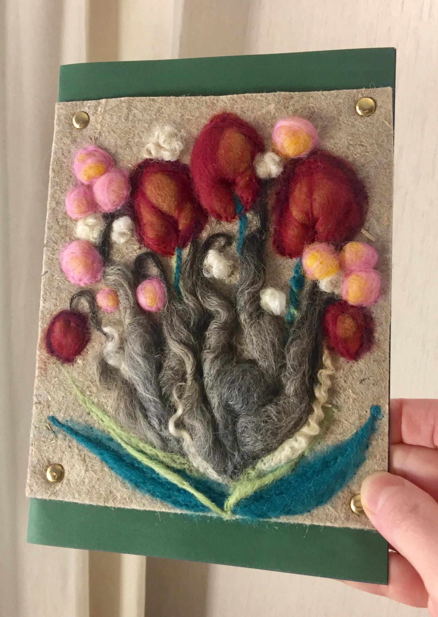 Felt Flower Card, Colorful Handmade Needle Felt Piece of Unique ...