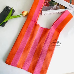 Women Hand-woven Stylish Stripe Bag, Handmade Crochet Casual Shopping ...