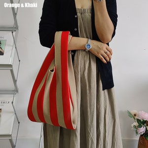 Women Hand-woven Stylish Stripe Bag Handmade Crochet Casual - Etsy