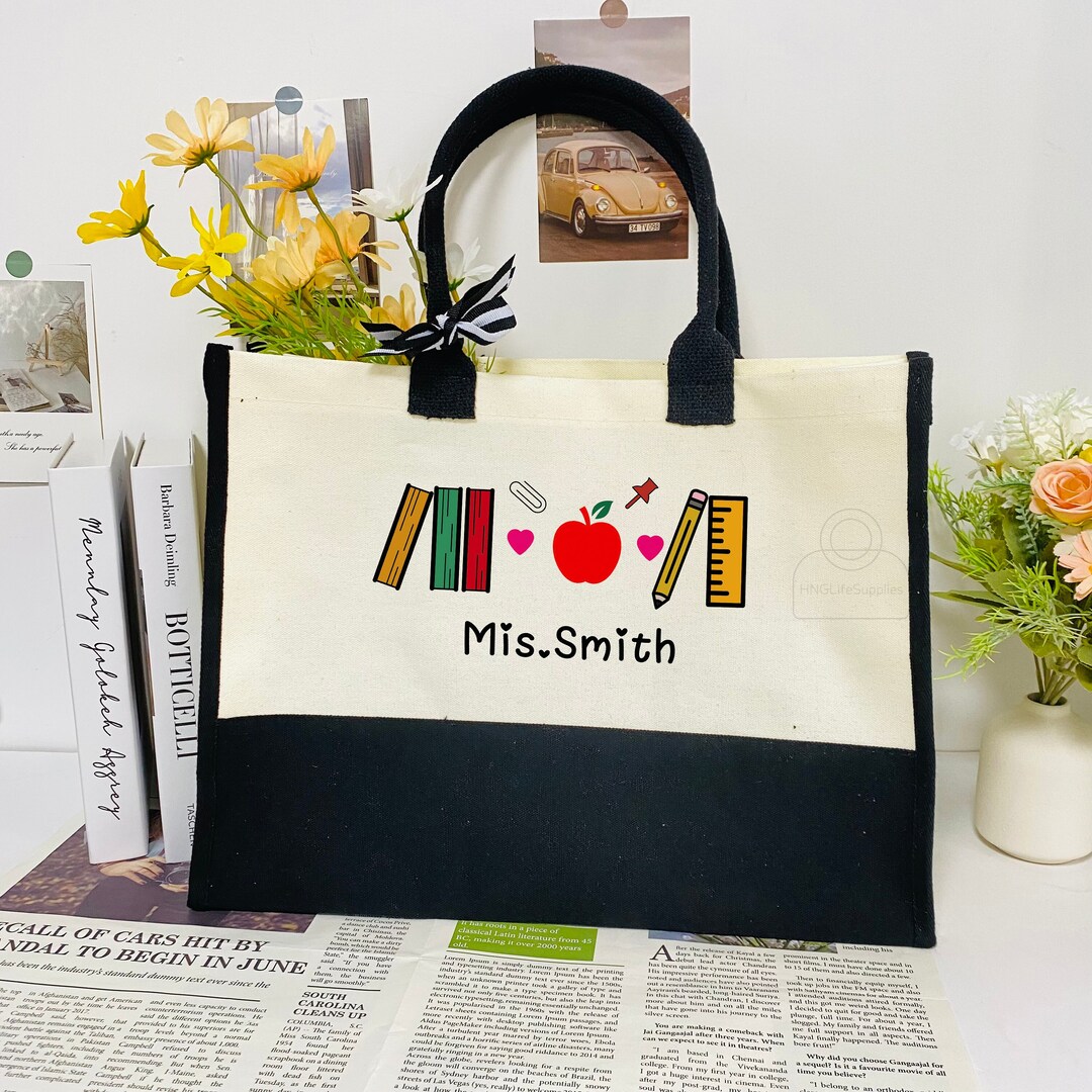Custom Teacher Tote Bag, Personalized Name Canvas Bag, Book Totes for ...