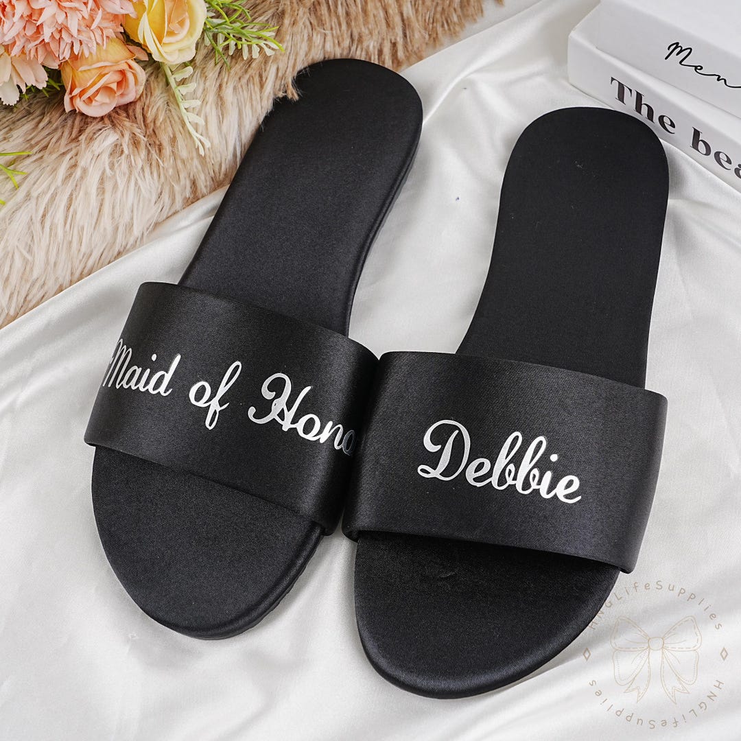 Wedding Bride Slippers With Name, Personalized Bridesmaid Slippers ...