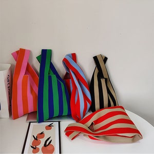 Women Hand-woven Stylish Stripe Bag Handmade Crochet Casual - Etsy