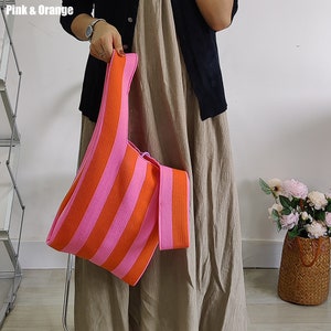 Women Hand-woven Stylish Stripe Bag Handmade Crochet Casual - Etsy
