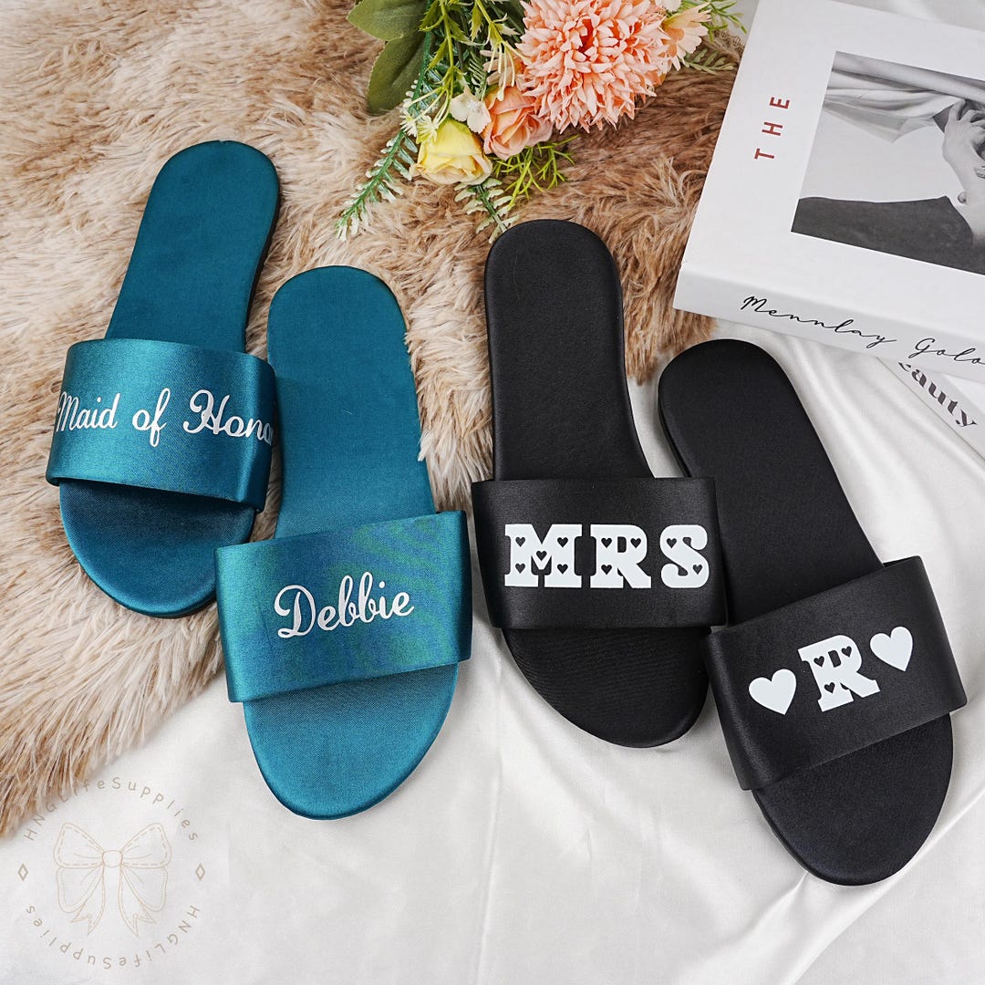 Mrs Slippers for Wedding Day, Custom Bride Slippers, Personalized ...